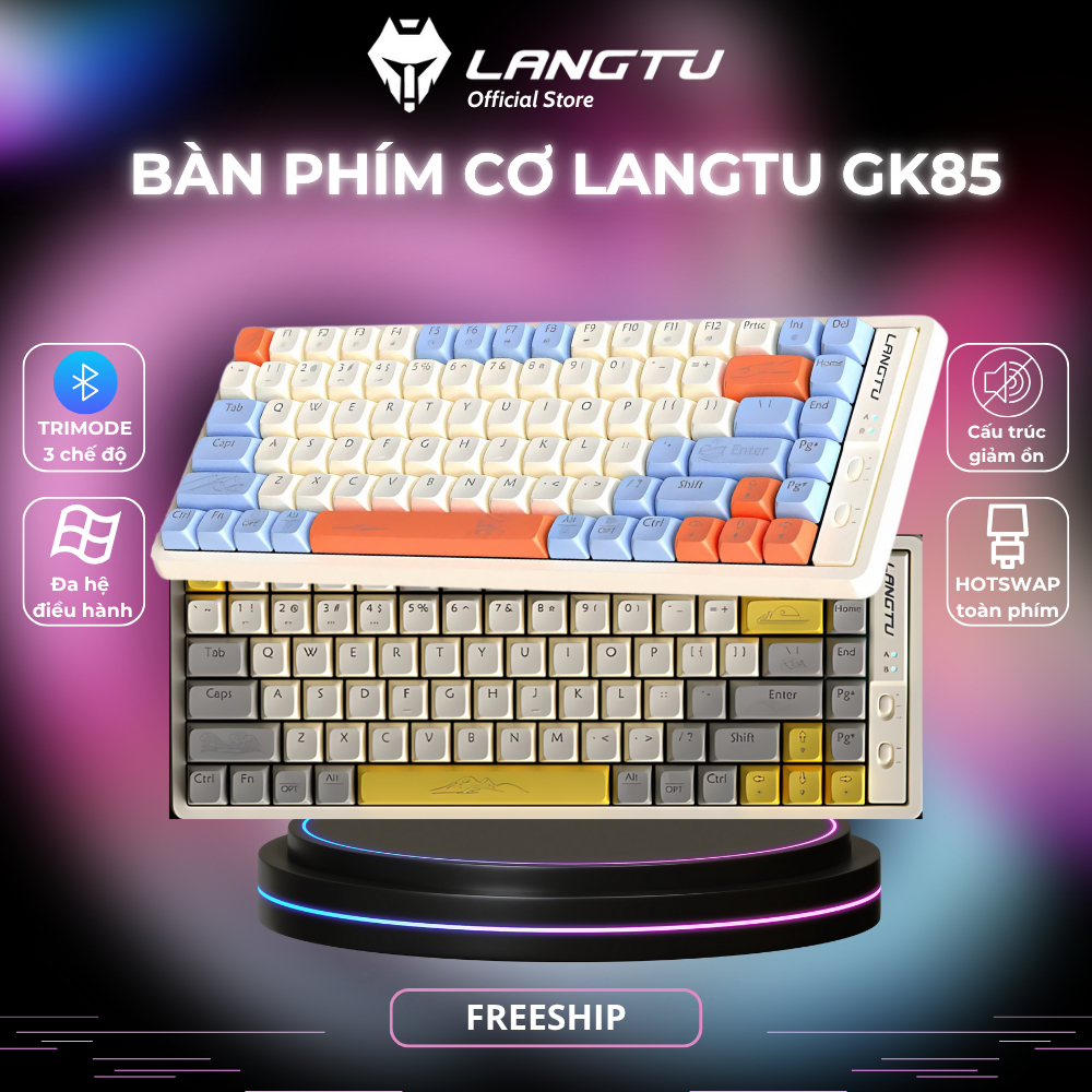 Bàn phím cơ không dây LANGTU GK85, HOTSWAT GoldenSwitch, Gaming. Văn phòng, 3 mode - Pin liên ...