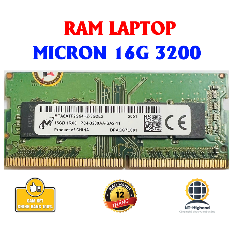 Ram Laptop MICRON 16GB DDR4 3200MHz Bóc máy Chính hãng - Bảo hành 12 ...