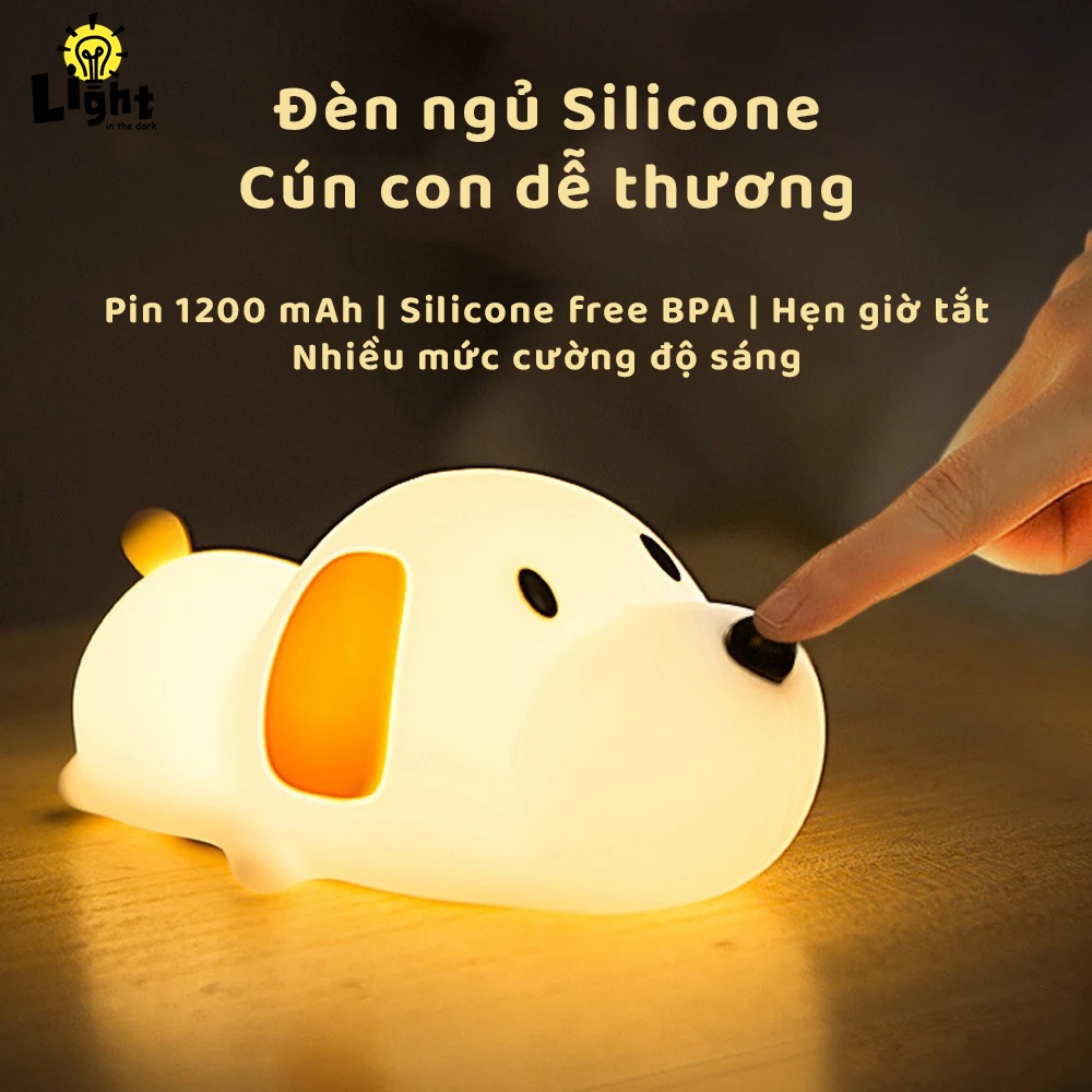 Đèn ngủ Silicon cún con dễ thương - Silicone free BPA an toàn - Pin sạc ...