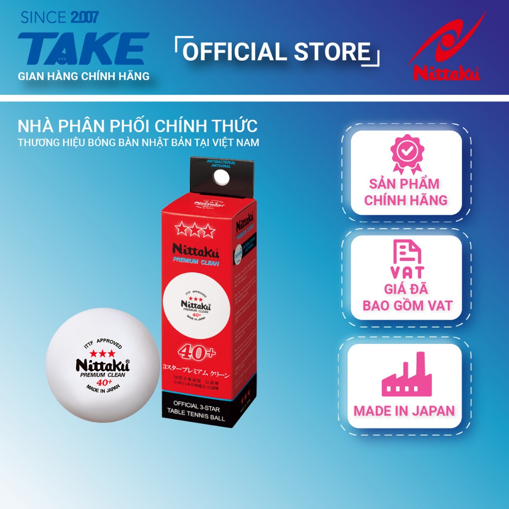 Bóng Nittaku 3 Star 40+ Premium Clean (Hộp 3 Quả) Chính Hãng Made In Japan | Shopee Việt Nam