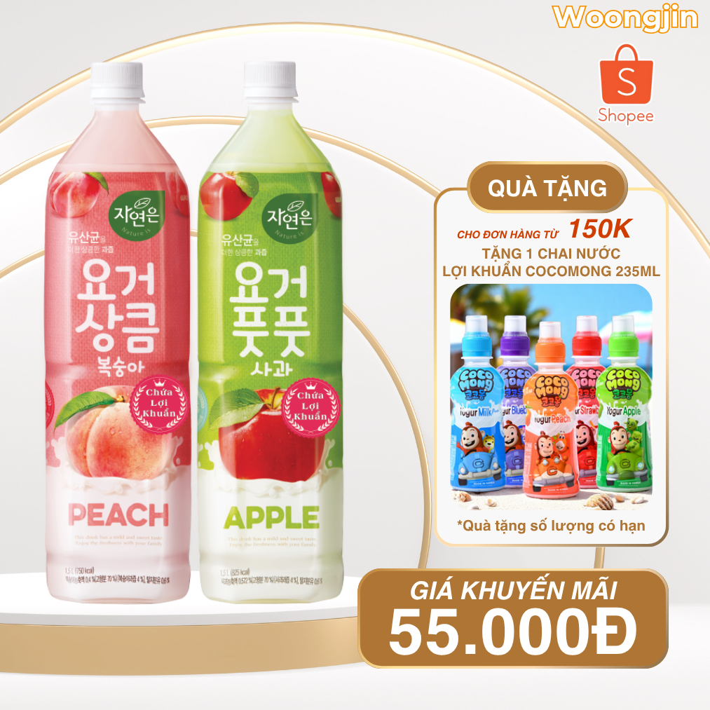 Sale Date 11/2025 - Nước Lợi Khuẩn Đào/Táo - Woongjin chai 1.5L | Shopee Việt Nam