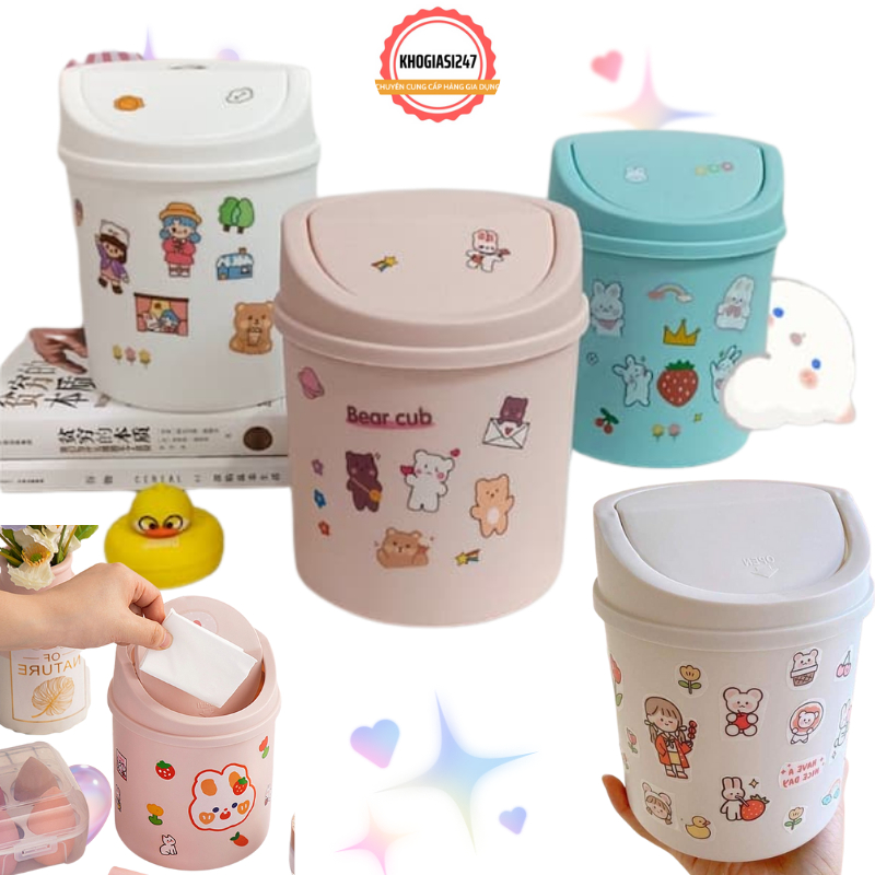 Thùng Rác Mini Để Bàn Nắp Lật Tinh Tế, Sọt Để Đồ Siêu Cute Decor Góc ...