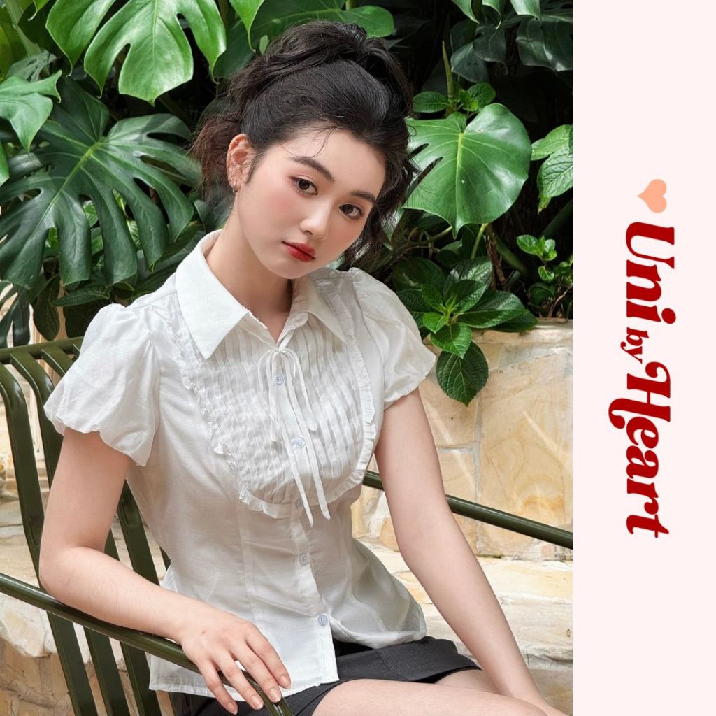 Áo sơ mi ngắn tay dáng ôm Missy Shirt SMI041 cổ bèo, áo 2 lớp, dây buộc ...