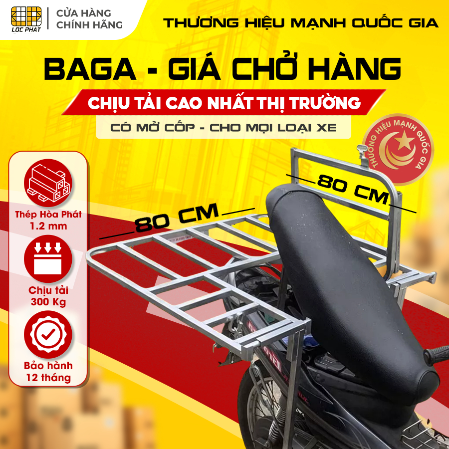 Baga giá chở hàng xe máy Lộc Phát có mở cốp xe, 80x80cm lắp xe Ga &xe ...