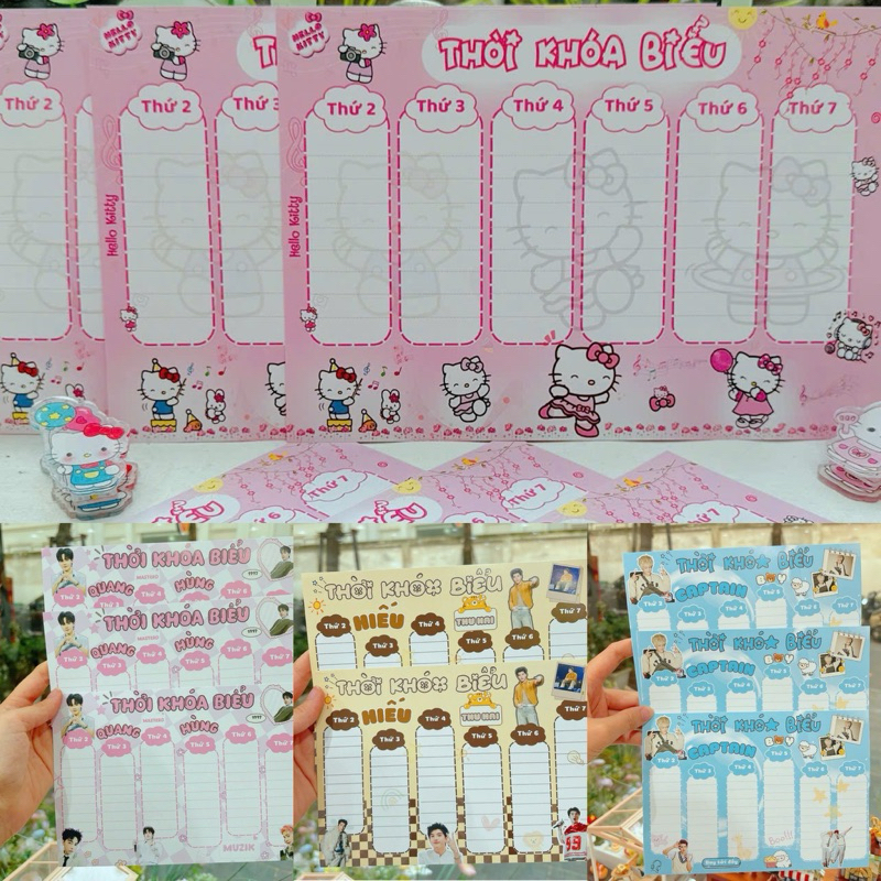 Set 3/6 tờ thời khoá biểu Ca’pybara, Loo’py, Chika’wa, Pan da dễ thương ...