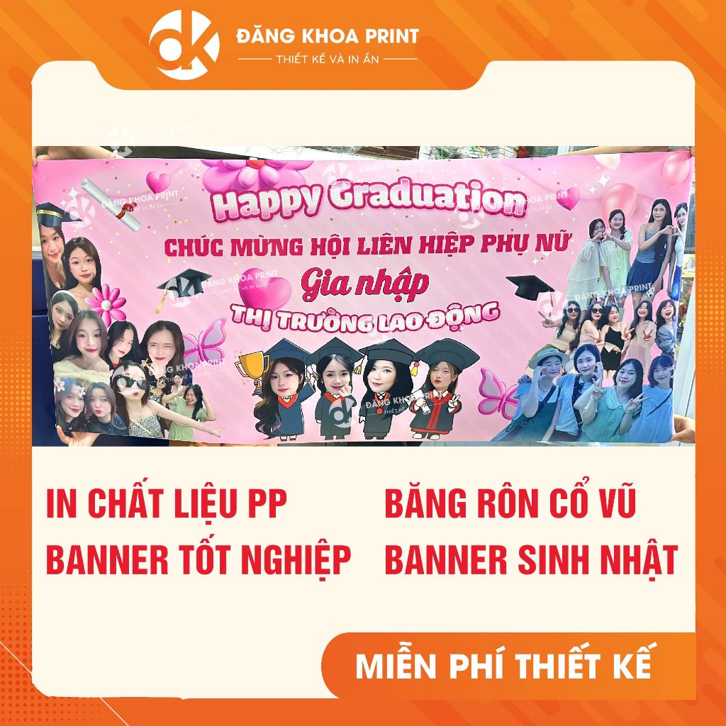 In PP băng rôn, banner tốt nghiệp, cổ vũ, chúc mừng sinh nhật, 20/11 ...