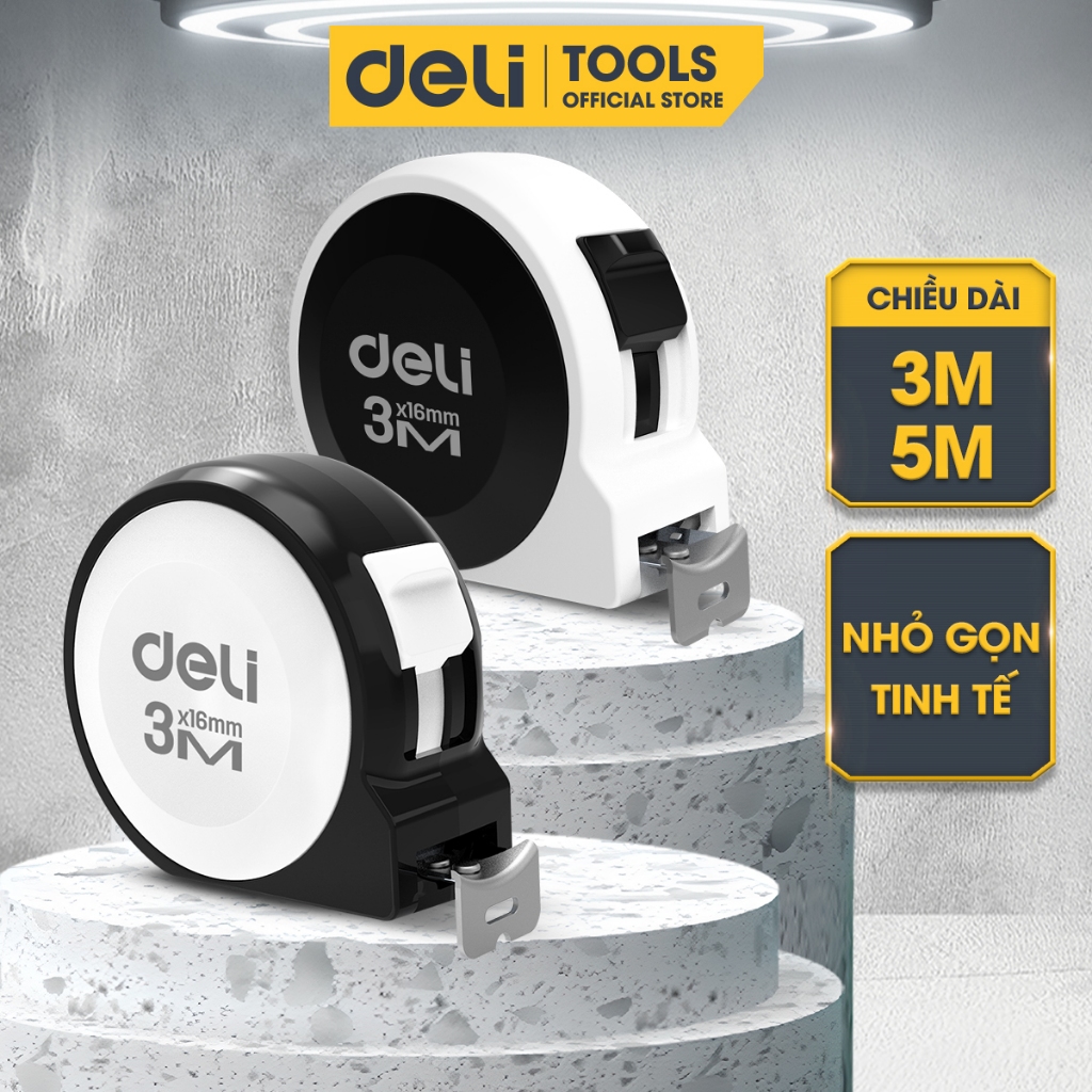 Thước Cuộn Dây Thép 3M/5M Deli Nhỏ Gọn, Vỏ Nhựa ABS Chống Tác Động Tốt, 2 Màu Trắng Đen Tinh Tế ...