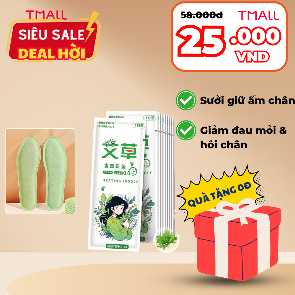 Set 10 Miếng Lót Giày Sưởi Ấm Bàn Chân Kj WoMu Ngải Cứu Giảm Đau Nhức ...
