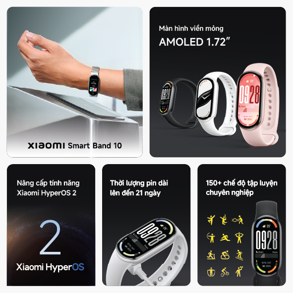Đồng hồ thông minh Xiaomi Smart Band 10 - Màn hình Amoled 1.72" - Bluetooth 5.4 - Kháng nước ...