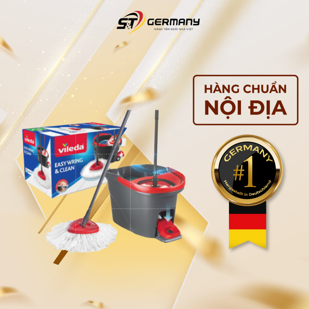 Bộ cây lau nhà đầu tròn Vileda Easy Wring & Clean cao cấp nội địa Đức ...