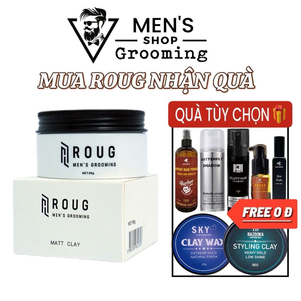 [MUA 1 TẶNG 2] Sáp vuốt tóc Roug trắng V4, Roug matt clay 90g giữ nếp ...