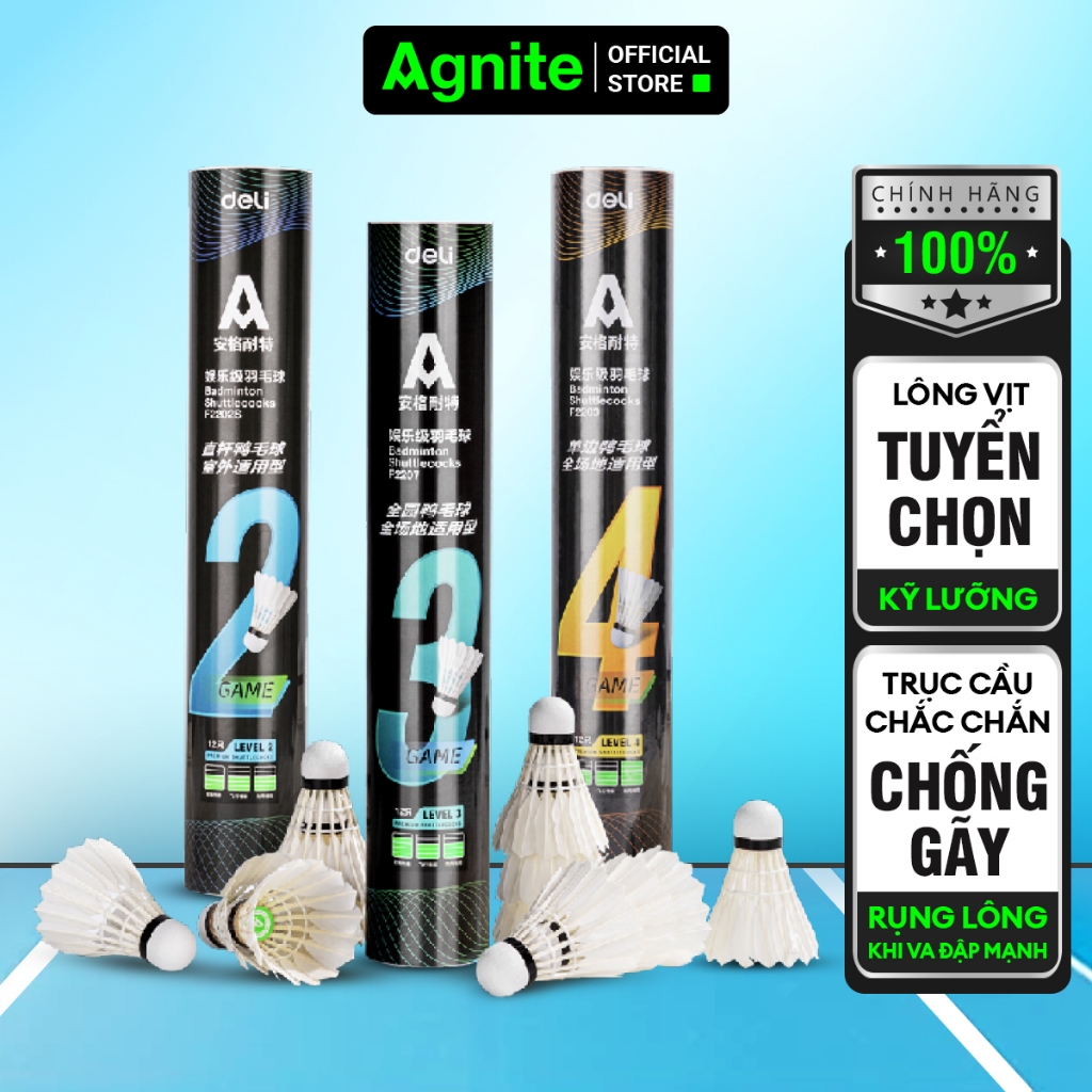 [ỐNG 12] Quả Cầu Lông Chính Hãng AGNITE lông vịt/lông ngỗng chơi thể ...