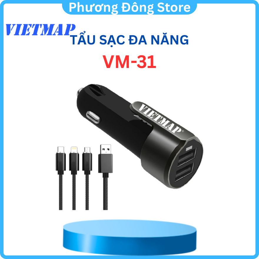 TẨU SẠC ĐA NĂNG VIETMAP VM31, SẠC NHANH NGUỒN RA USB, CÁP NGUỒN 3 TRONG 1 VỎ HỘP KIM CAO CẤP ...