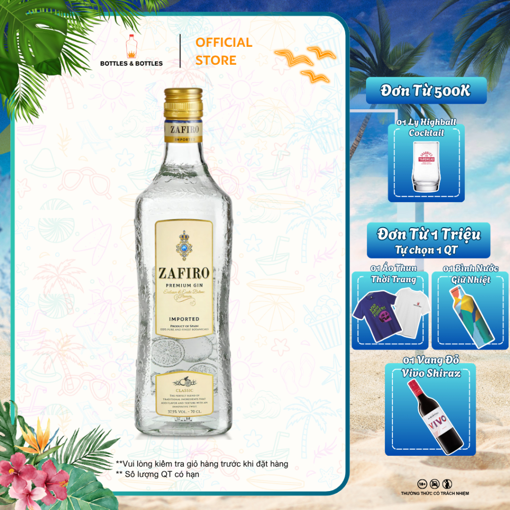 [CHÍNH HÃNG] Rượu Zafiro Premium Classic Gin - 700ML - 37.5% | Shopee ...
