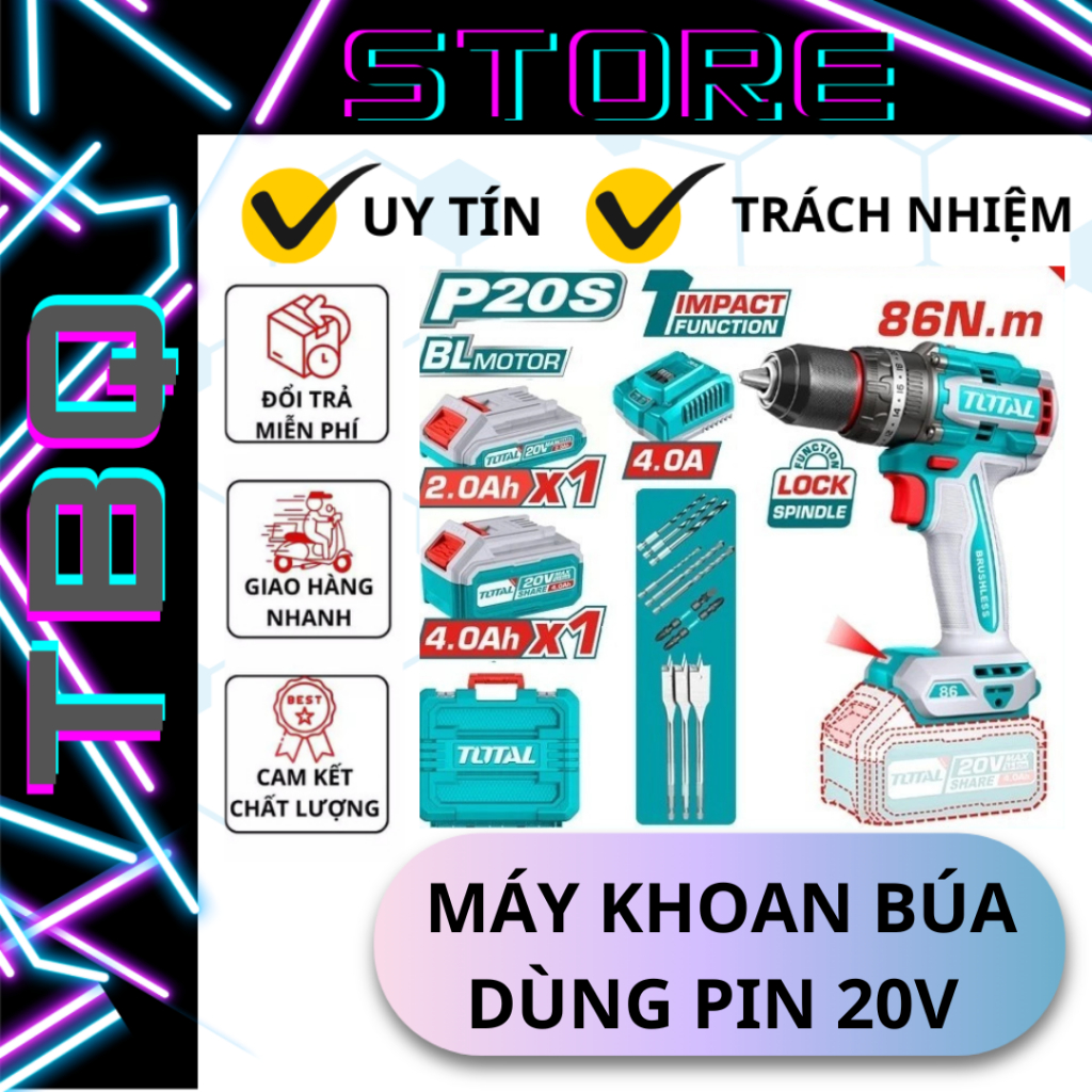 Máy Khoan Búa Dùng Pin 20V TOTAL TIDLI20868 MOTOR Không Chổi Than Lực ...