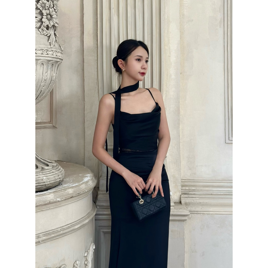 HEIDI - MEGAN DRESS - đầm lụa hai dây cut out eo ren kèm dây quàng cổ ...