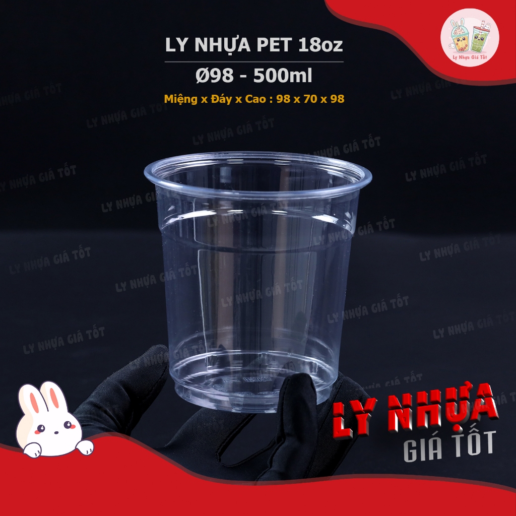 SET 50c Ly Nhựa PET 18oz (500ml) form lùn, trong dày, đựng matcha, sinh tố, nước ép. Nắp tùy ...