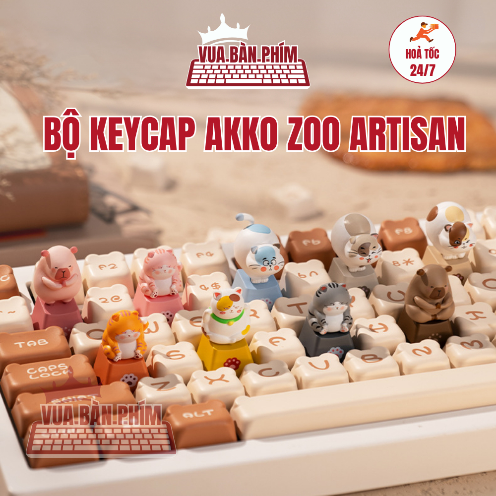 Bộ keycap akko artisan zoo seri hình cat / mèo , capybara dễ thương ...