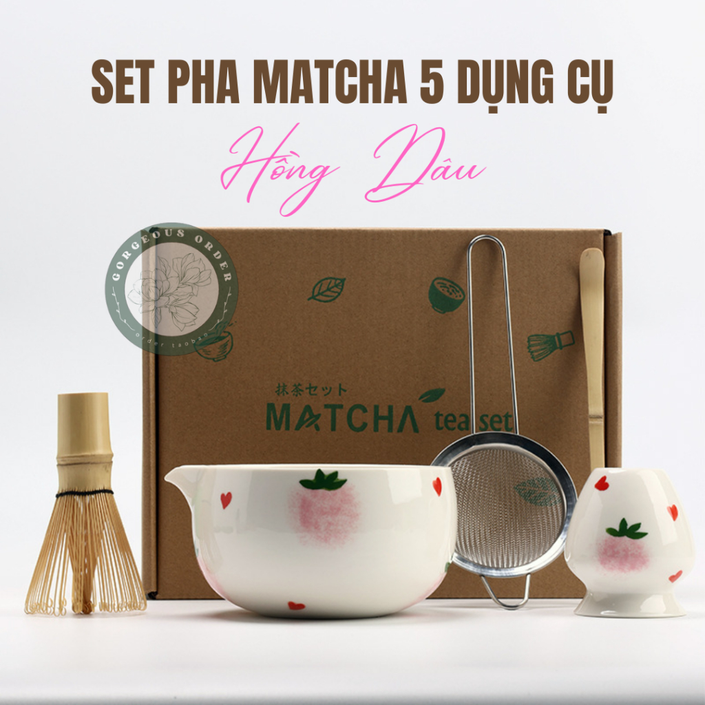 [HỎA TỐC] Set Pha Matcha – HỒNG DÂU – Gồm Chawan, Chasen, Đế Chasen ...