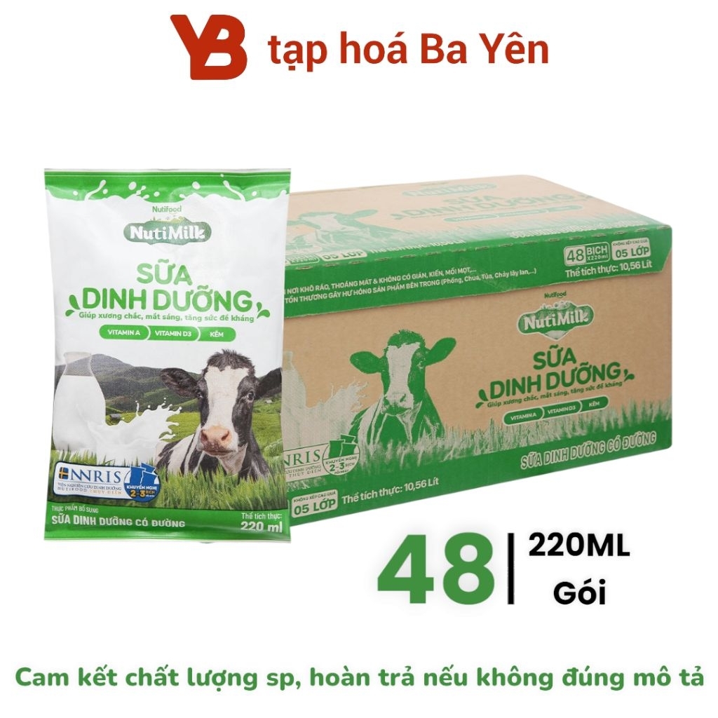 Thùng 48 bịch sữa dinh dưỡng có đường Nutimilk 220ml | Shopee Việt Nam