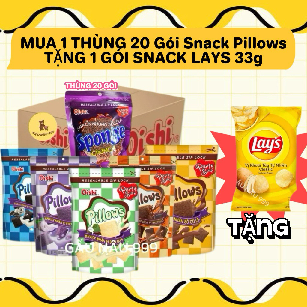 [TẶNG 1 Gói Snack Lays 33g KHI MUA 1] THÙNG 20 Gói Snack Pillows Oishi ...