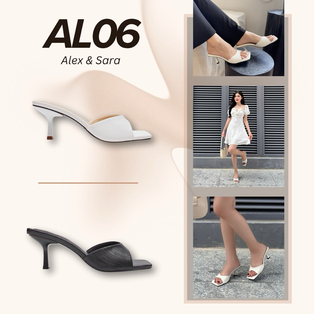 Dép mule nữ ALEX & SARA - AL06 cao gót 5cm mũi vuông quai ngang ôm chân Ophelia thiết kế tối ...