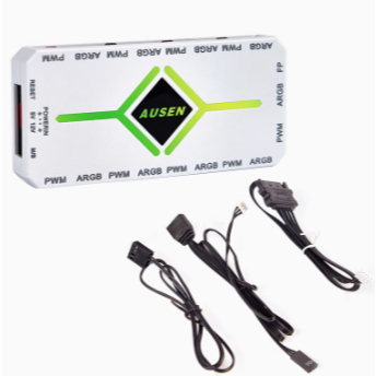 Hub controller quạt Fan case LED ARGB AUSEN - 9 cổng 4 pin PWM kết hợp 9 cổng Led 3 pin 5V-ARGB ...