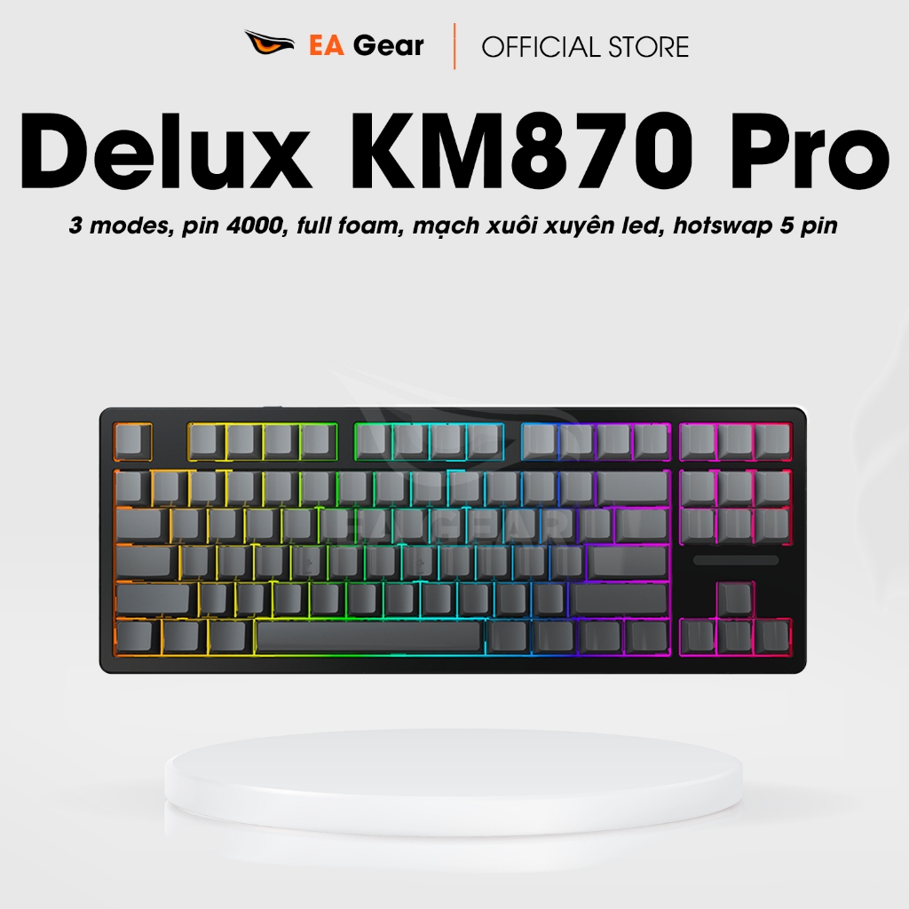 [Sẵn Giao] Bàn Phím Cơ Delux KM87 Pro Polar Keycap Xuyên Led 3 Modes ...