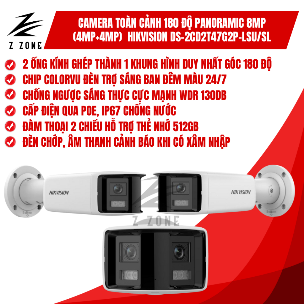 Camera HIKVISION toàn cảnh 180 độ Panoramic, có màu 24/7 colorvu 8MP ...