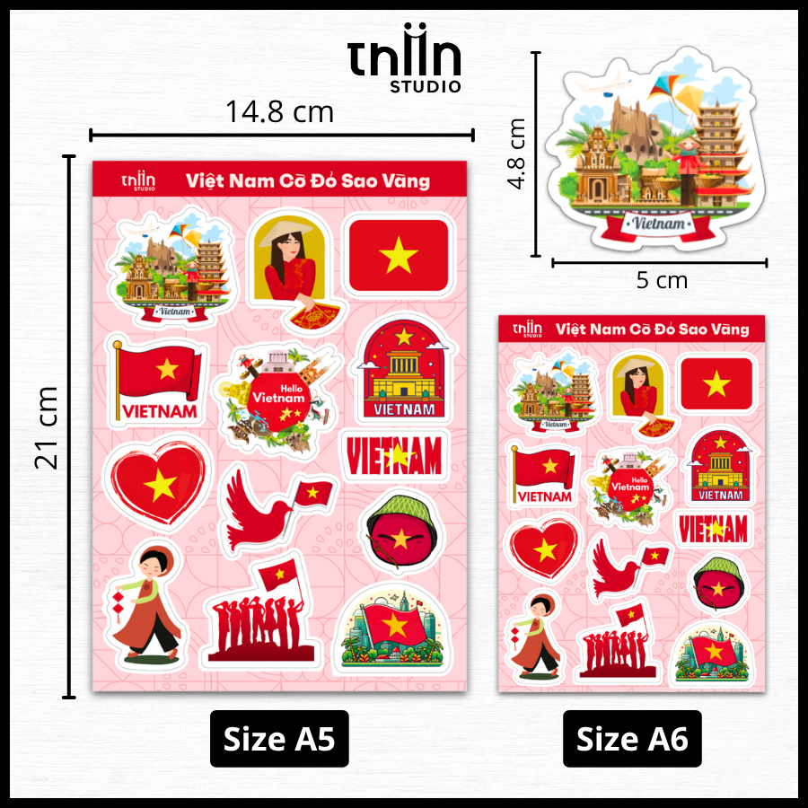 Sticker Việt Nam size A5 THIIN STUDIO, sticker chống nước, hình dán ...