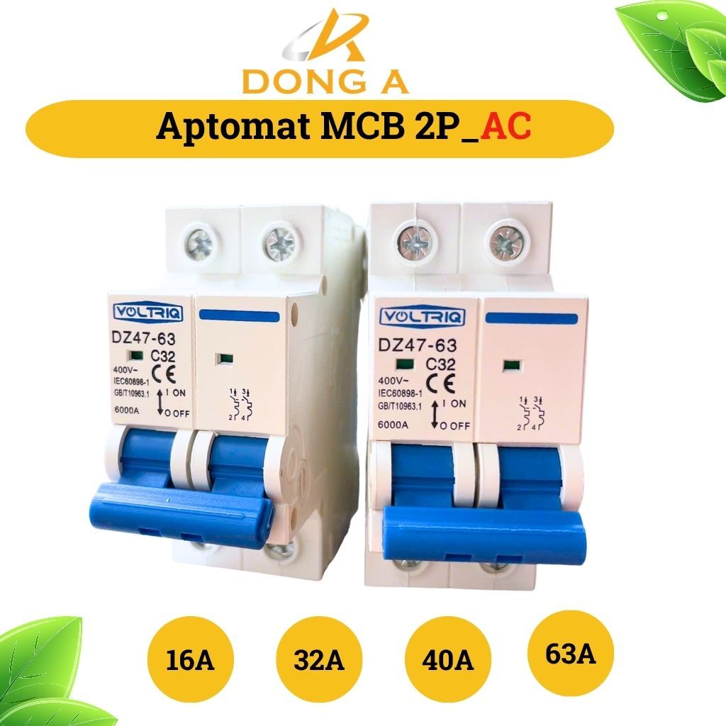 Aptomat MCB 2 Pha DZ47-63 20A~ 63A, Attomat AC 2P ,Dòng Cắt 6KA~10KA_DA ...