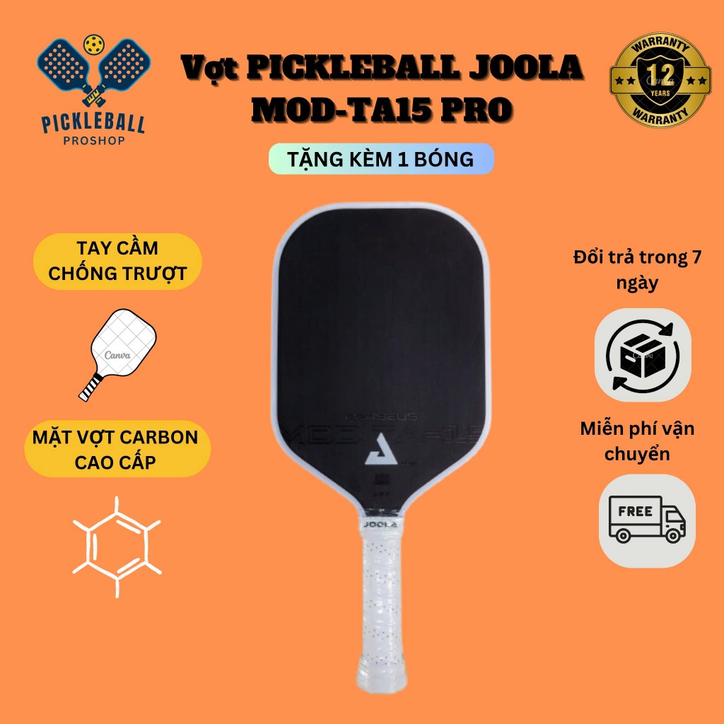 Vợt Pickleball Perseus MOD TA-15 Carbon Siêu Nhám 16mm Lõi Tổ Ong PP ...