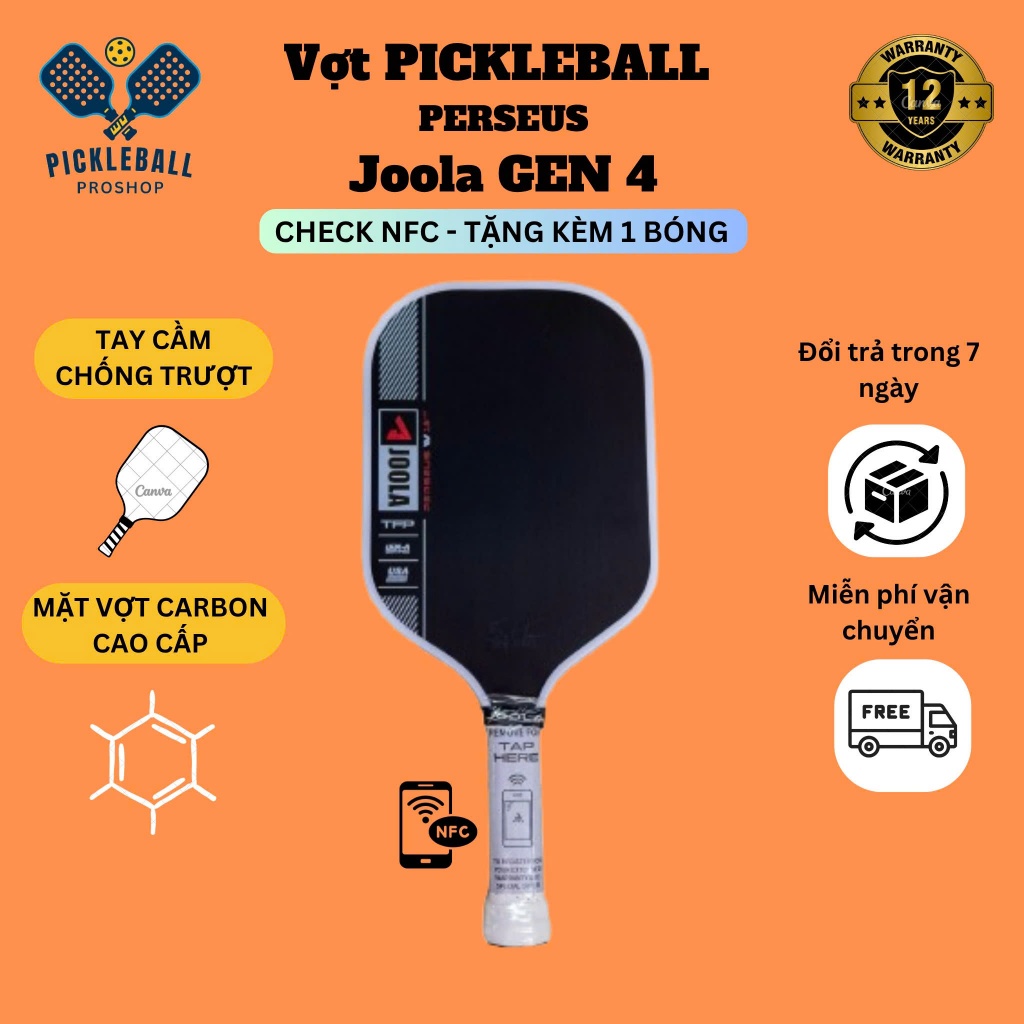 Vợt Pickleball Joola Gen 4 Check Chip NFC Cao Cấp-Mặt Nhám Carbon-Kiểm ...