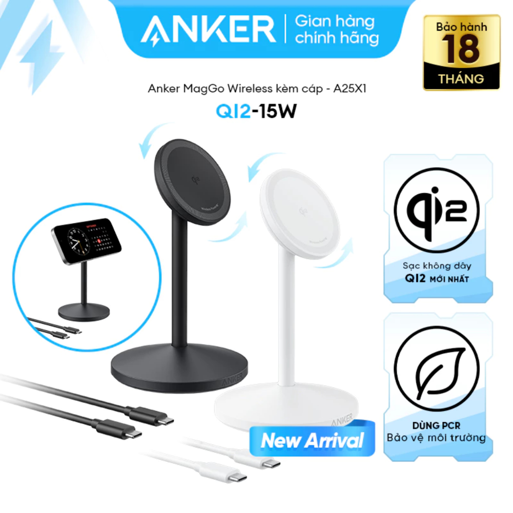 Đế sạc Anker MagGo Wireles (Stand) Qi2 1C 15W với cáp CtoC - A25X1 | Shopee Việt Nam