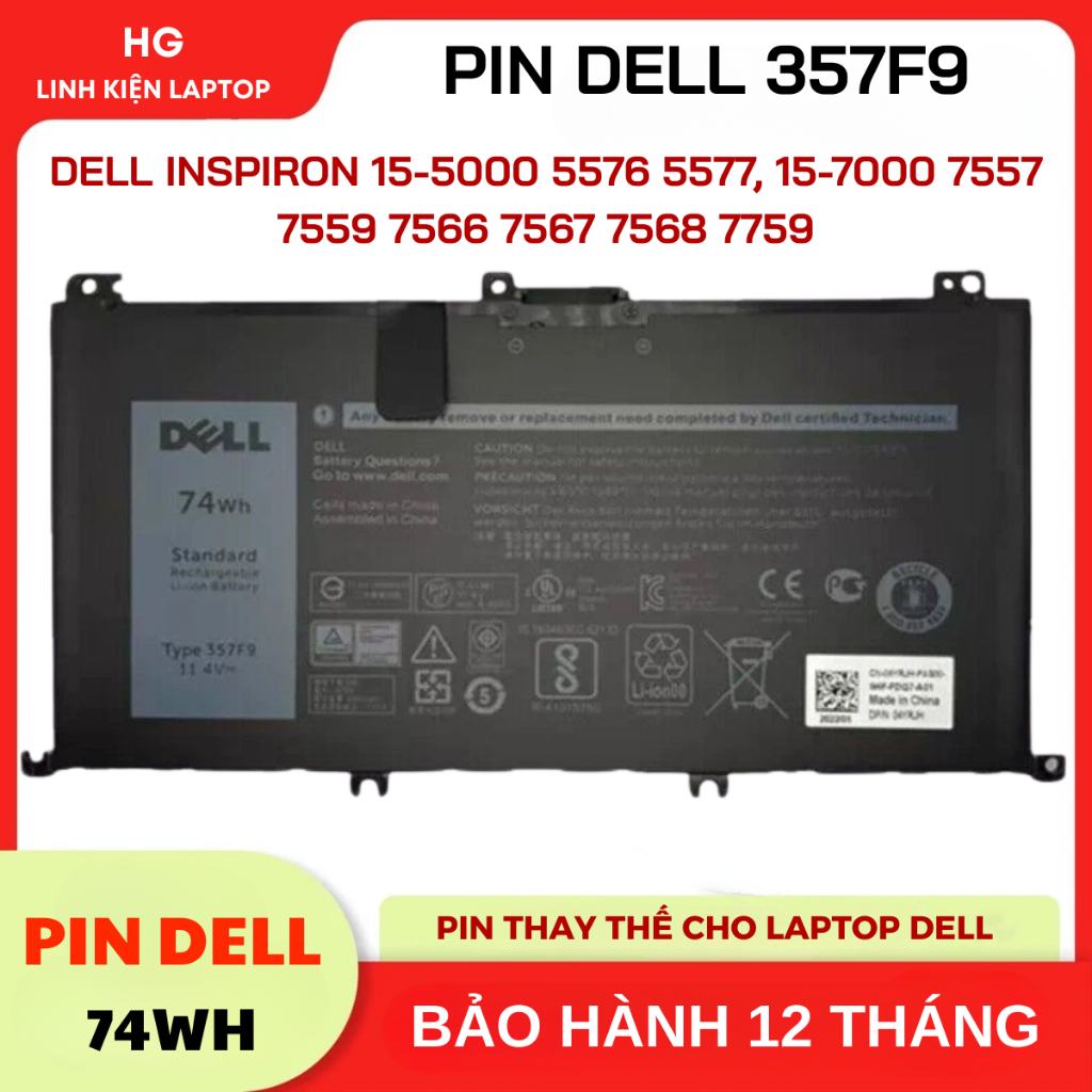 Pin laptop Dell Inspiron 15-5000 5576 5577, 15-7000 7557 7559 7566 7567 ...