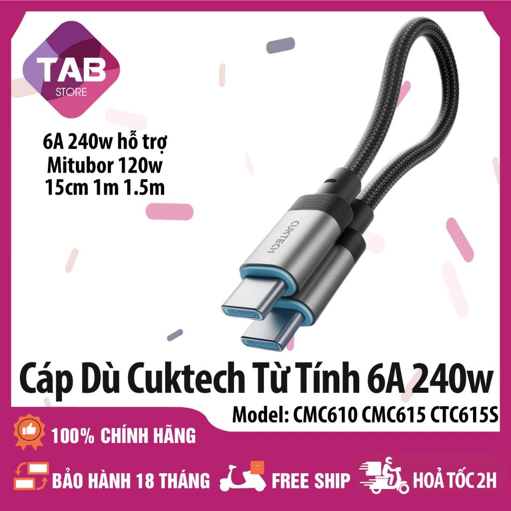 Cáp Dù Cuktech Ngắn Hít Từ Tính C To C 6A 240w Hỗ Trợ Mi Turbro CMC610 CMC615 CTC615S - Bảo Hành ...