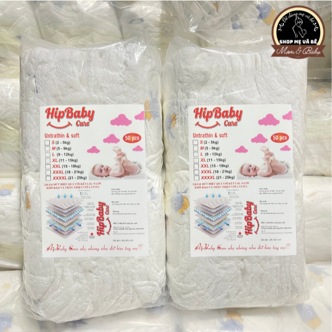 combo 100 miếng bỉm Hipbaby Care (Mác mới chất lượng không thay đổi) form thường từ S-3XL ...