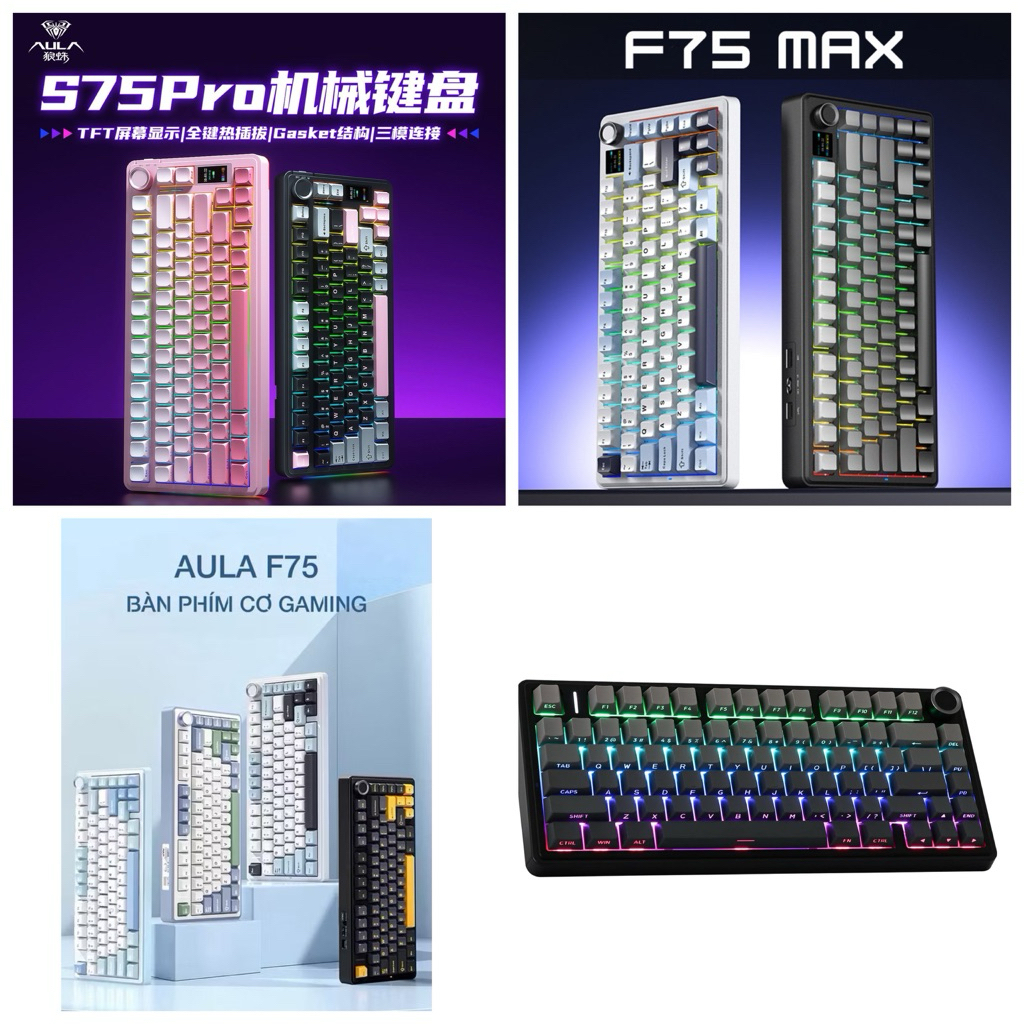 Bàn phím cơ không dây Aula F75 / F75Max / S75PRO / F87 3 mode / Mạch xuôi / Full Foam / Đã mod ...
