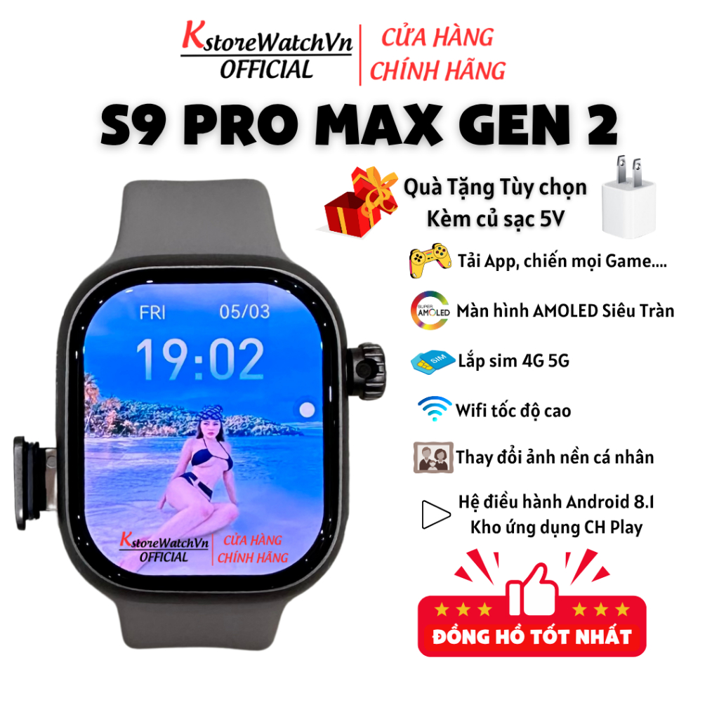 Đồng Hồ Thông Minh Lắp Sim 4G S9 Pro Max Gen 2 Android Màn Hình AMOLED ...