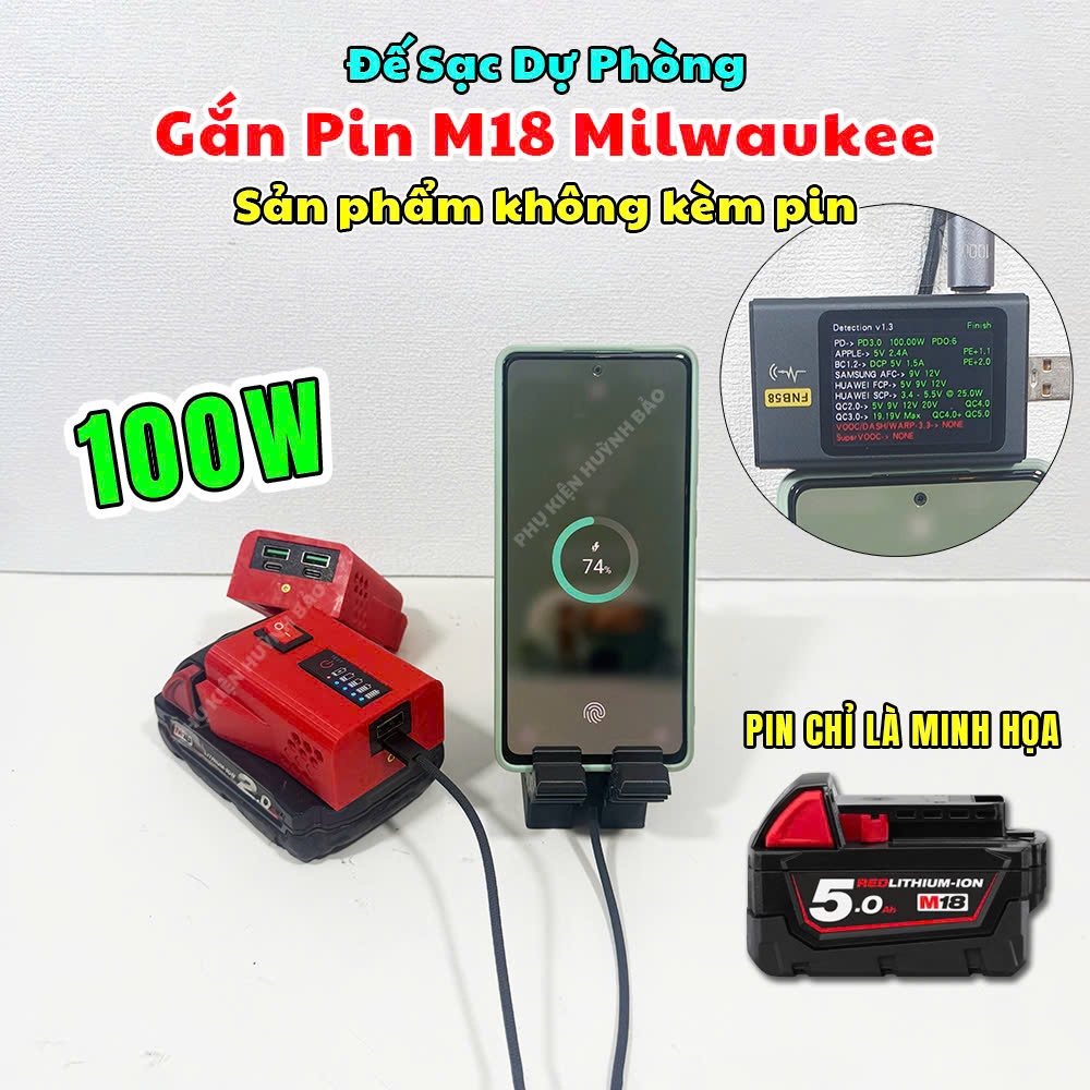 Sạc Dự Phòng 100W Chân Pin Milwaukee M18 – 4 Cổng USB Siêu Nhanh – Mạch ...