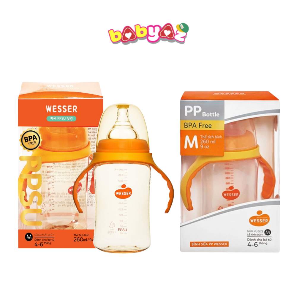 Bình Sữa Wesser Cổ Rộng PP PPSU Bình Sữa Cổ Rộng Có Tay Cầm Cho Bé Sơ Sinh và Bé Lớn 180ml 260ml ...