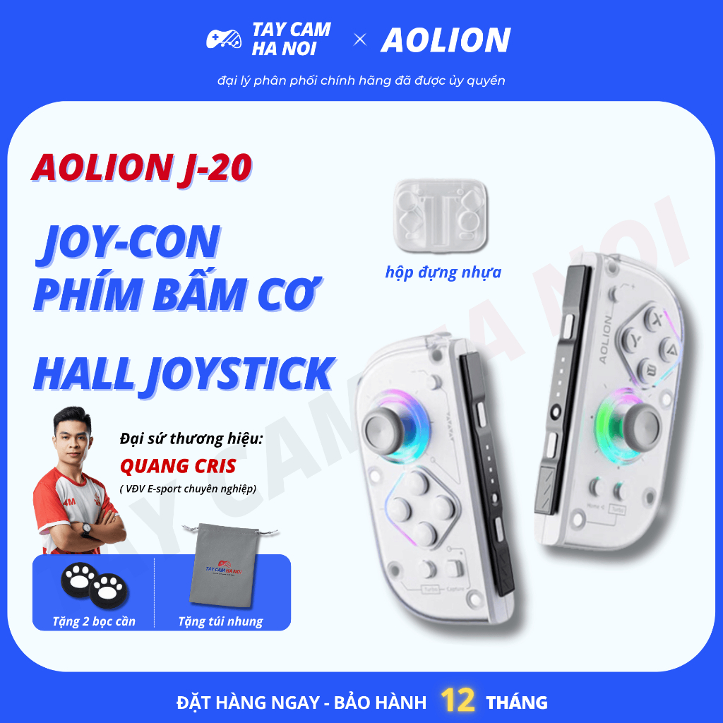 [BH 12 tháng] Aolion J20, tay cầm chơi game Joycon cho Switch, full phím bấm cơ, đèn LED RGB đẹp ...