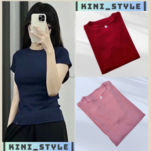 Áo thun cổ tròn nữ ôm body chât liệu thun bo gân dày dặn 38kg - 59kg ...