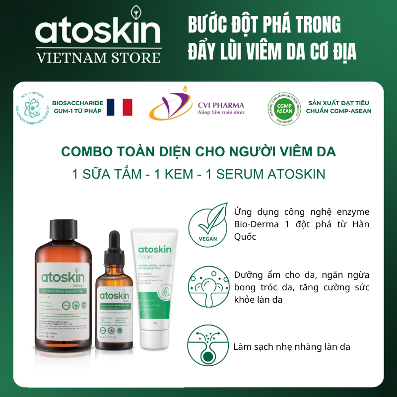 [COMBO TOÀN DIỆN] Kem Bôi Atoskin + Serum Atoskin + Sữa Tắm Atoskin ...
