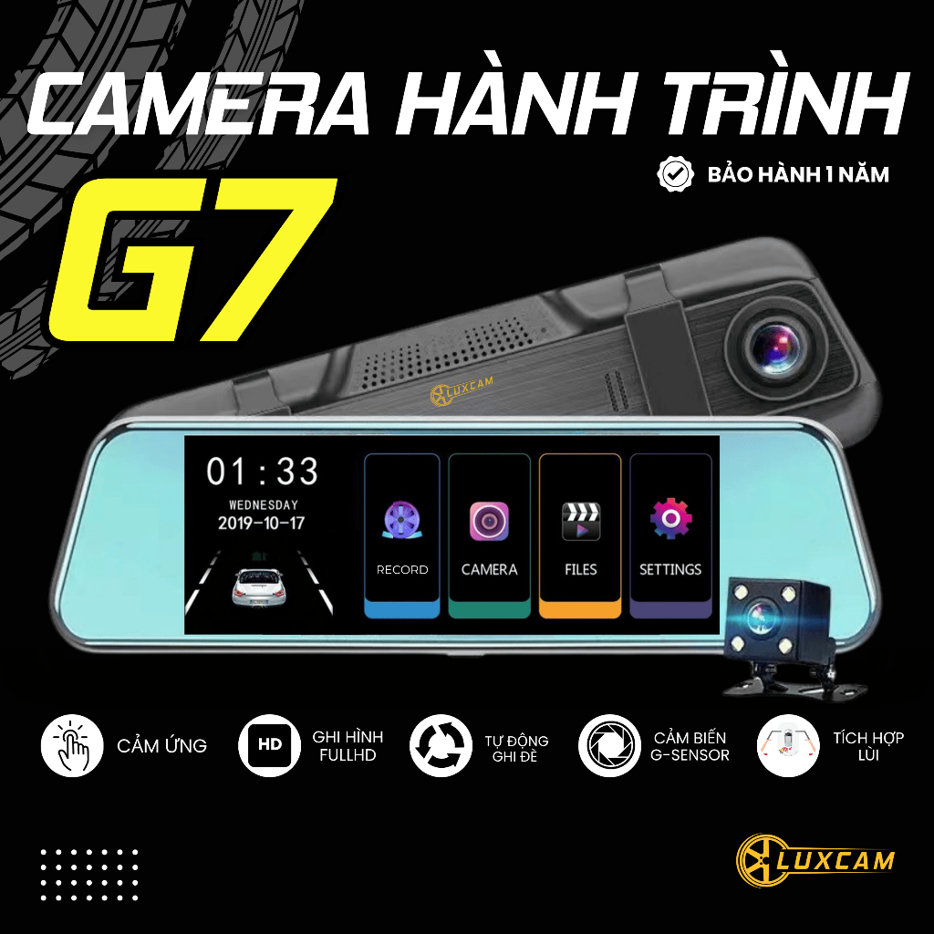 Camera Hành Trình Ô Tô G7 LUXCAM, Màn Hình 5,5inch Cảm Ứng FullHD, Ghi hình trước sau, Bảo Hành ...