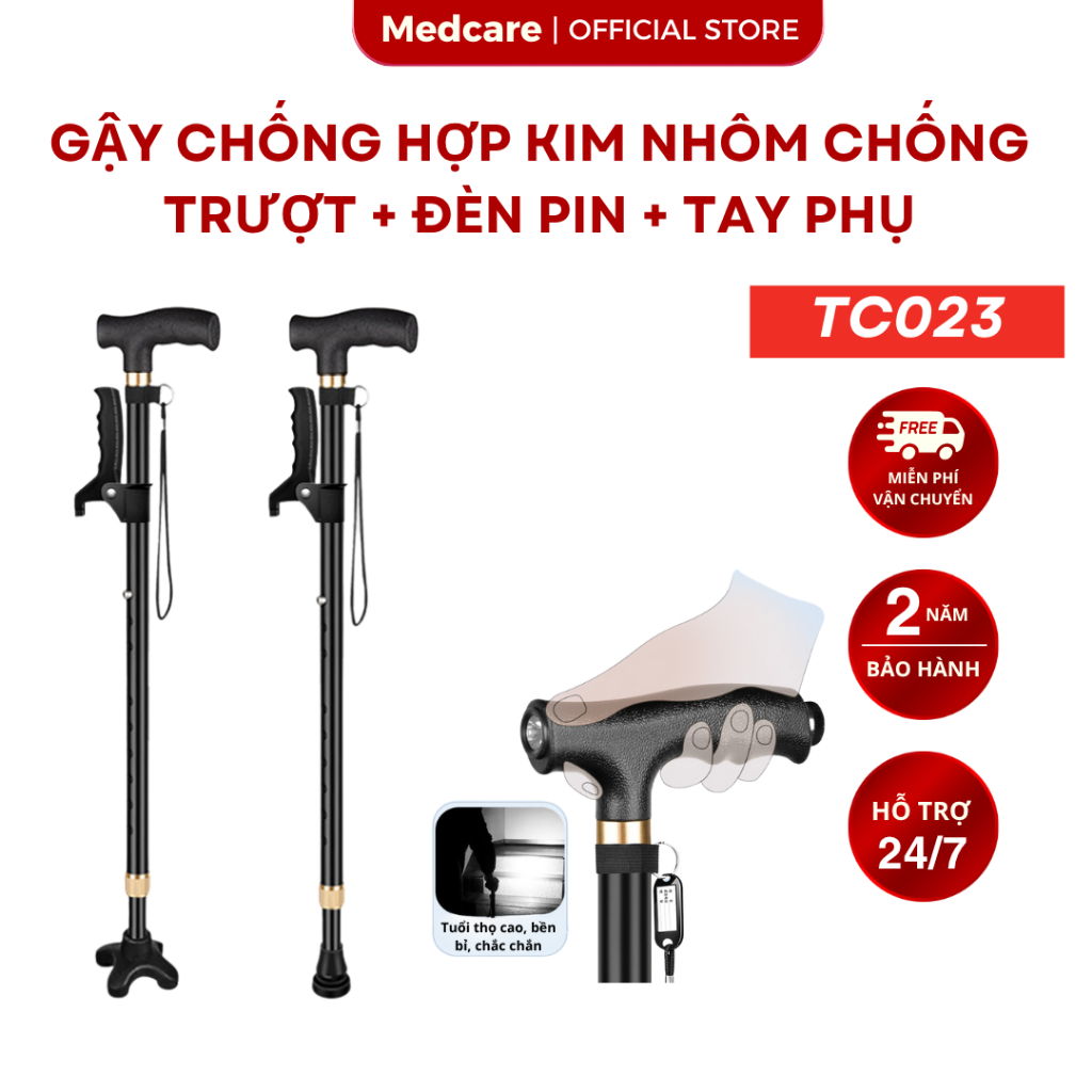 Gậy chống cho người già có Đèn Pin hợp kim nhôm, Gậy Batoong chống ...