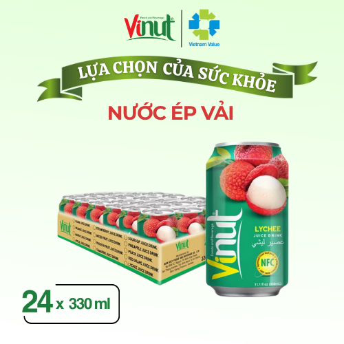 [KHAY 24 LON ] Nước Ép Vải Vinut, Nước Ép Trái Cây Tươi Vinut (330ml/lon) | Shopee Việt Nam