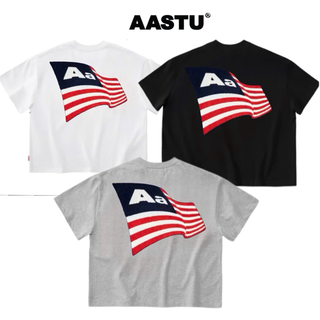 Áo thun Aa AASTU hình lá cỡ mỹ thêu Logo Ba Màu Trắng / Đen / Xám (Newtag bọc chinh hang ...