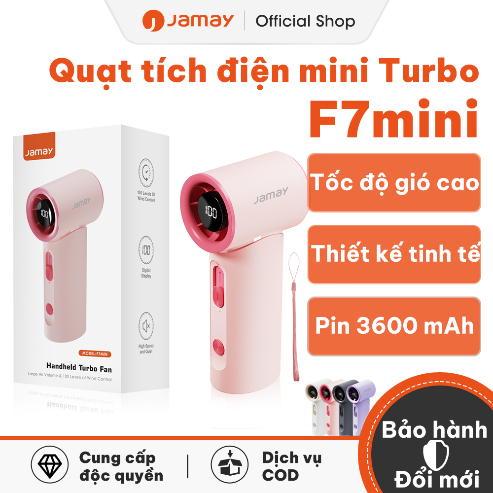 Quạt tích điện mini JAMAY F7mini Pin 3600mAh Tốc độ cao Quạt mini cắm trại ngoài trời 20000RPM ...