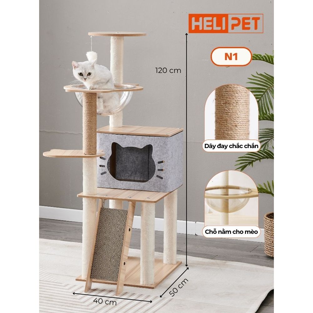 Nhà Gỗ Cattree Nhà cây cho mèo leo trèo cào móng HELIPET Đa dạng thiết ...